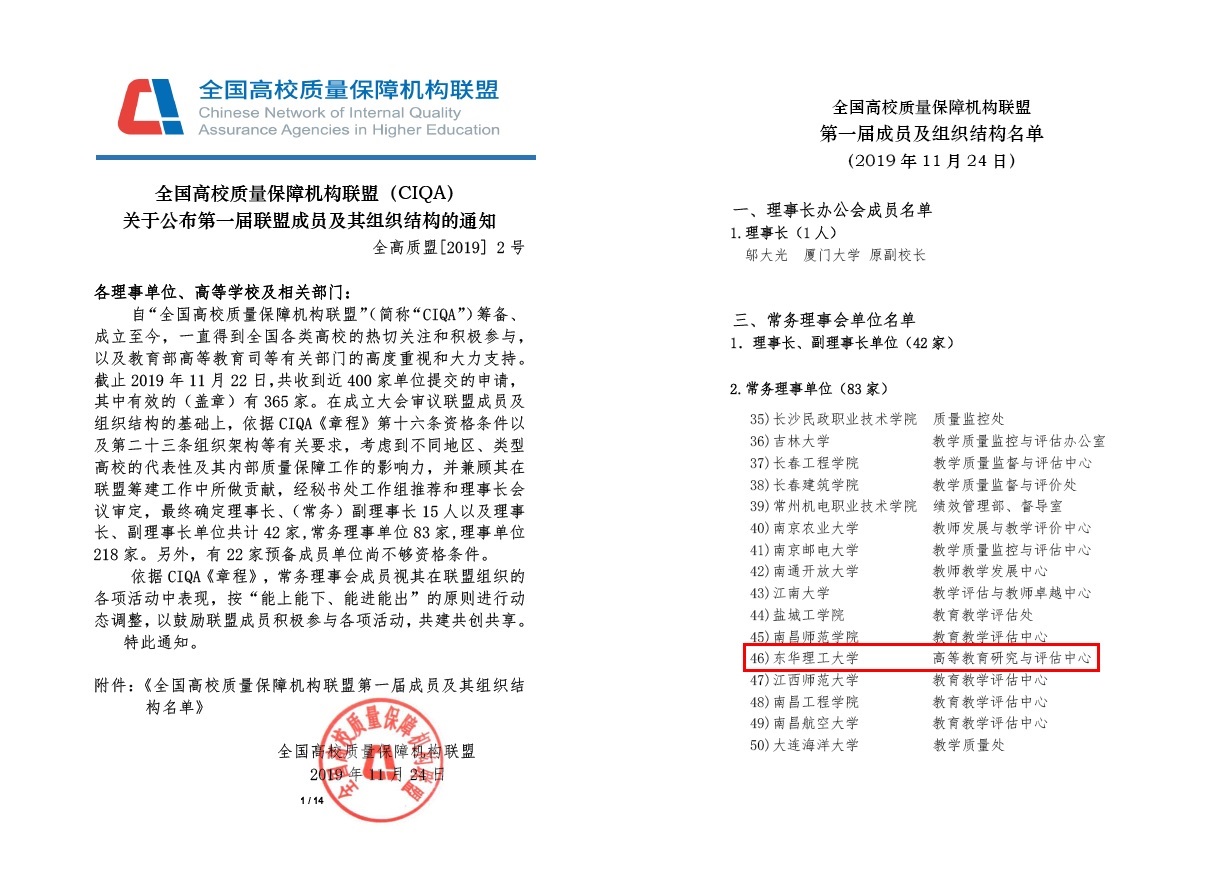 我校成为全国高校质量保障机构联盟（CIQA）常务理事单位